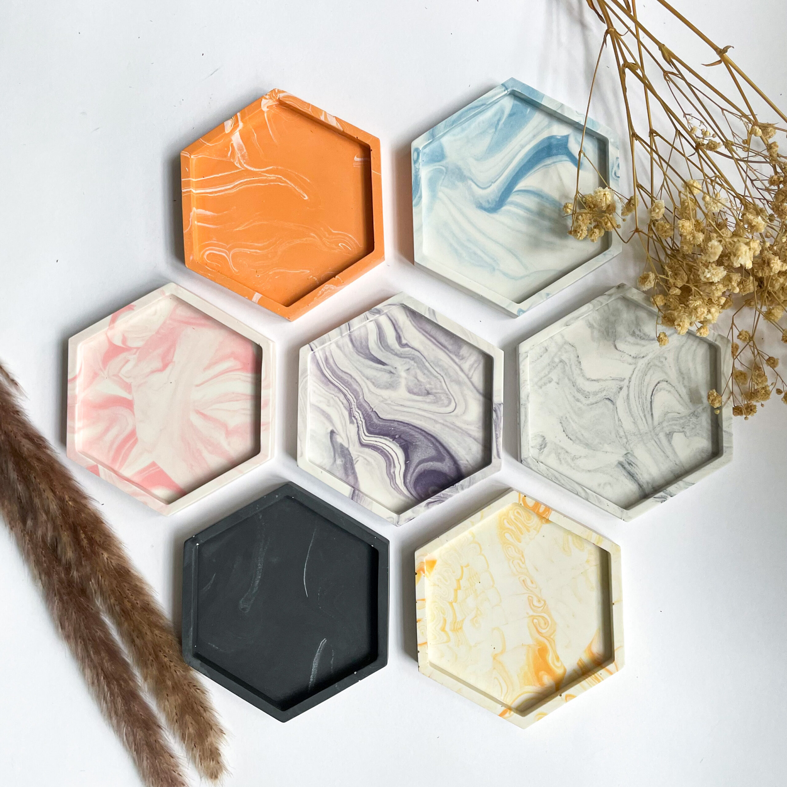 Hexagon Coaster (Marble) – Jhoou Studio